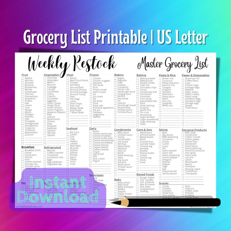 Master Grocery List Printable Weekly Restock Instant - Etsy
