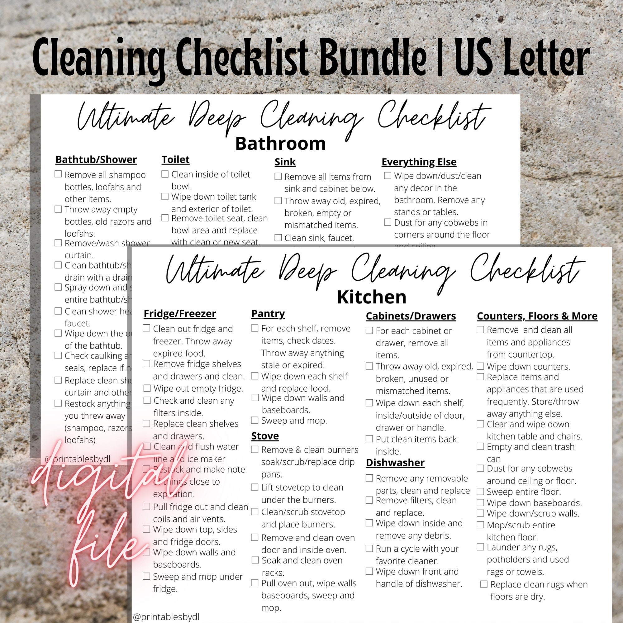 Deep Cleaning Checklist Printable Bundle Bathroom & Kitchen | Etsy ...