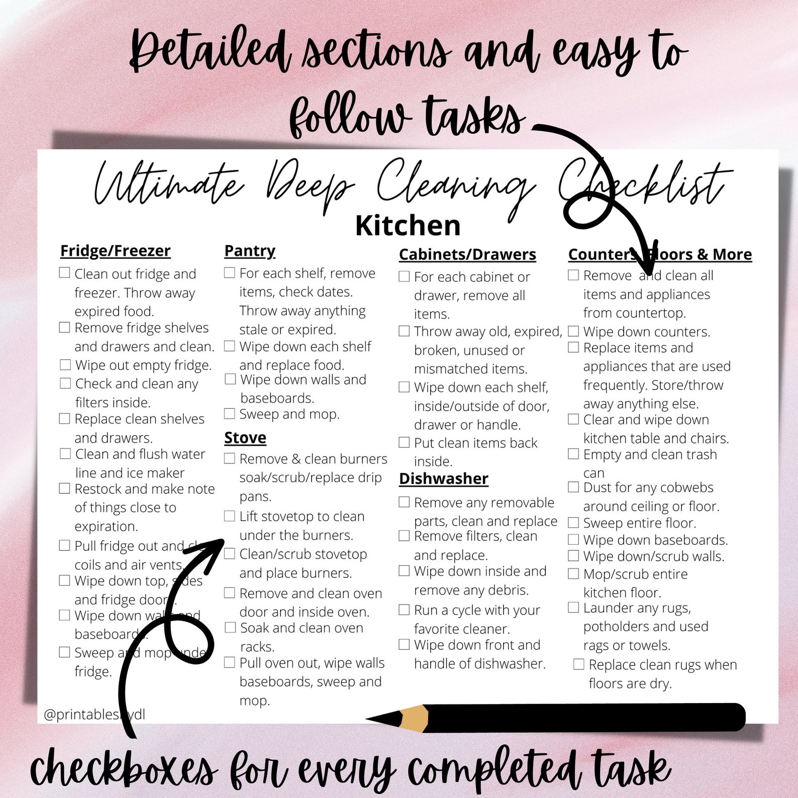 Printable Kitchen Deep Cleaning Checklist Ultimate Spring Cleaning List ...