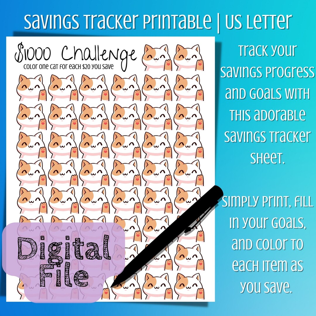 1000 Dollar Challenge Savings Tracker Printable Instant - Etsy