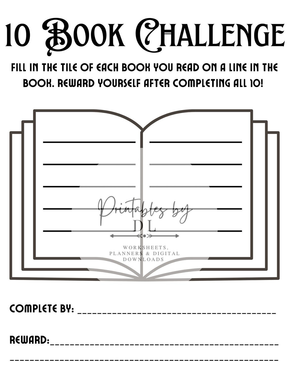 10 Book Challenge Printable Book Log Reading Tracker Book Stack Reading ...