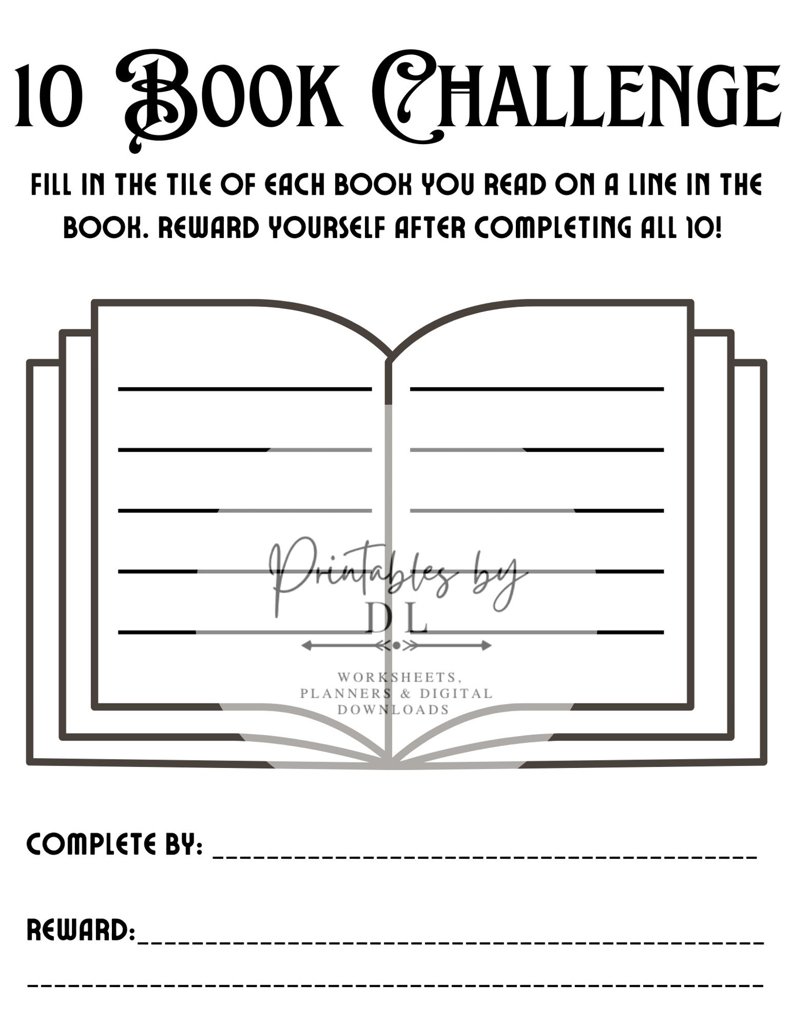 10 Book Challenge Printable Book Log Reading Tracker Book Stack Reading ...