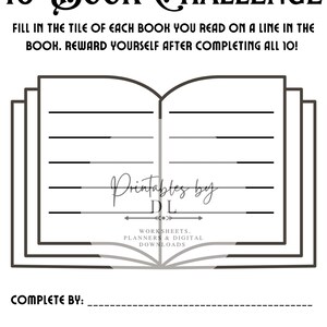 10 Book Challenge Printable Book Log Reading Tracker Book Stack Reading ...