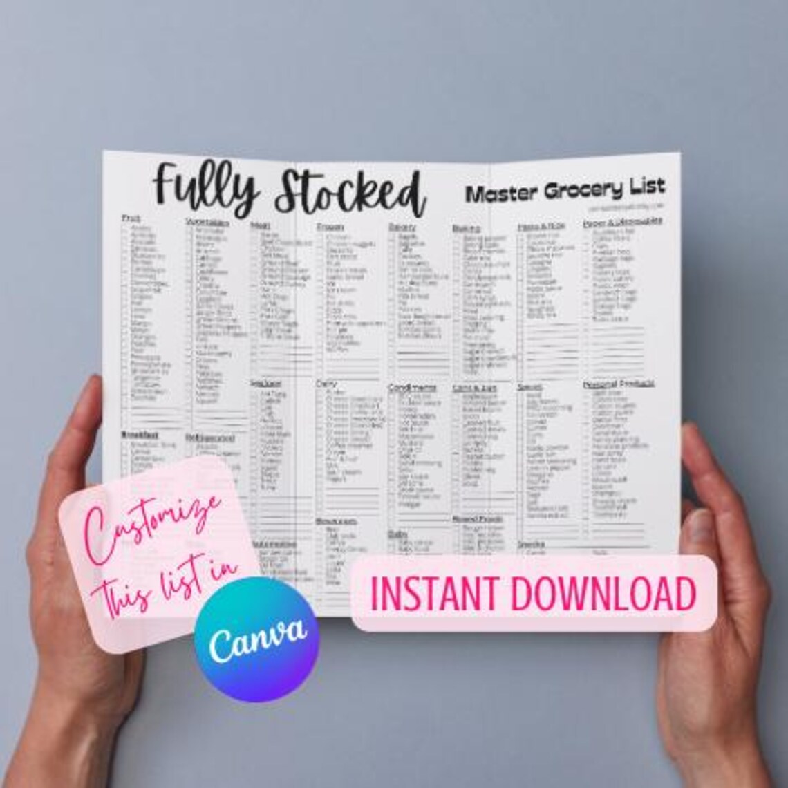 Editable Fully Stocked Master Grocery List Canva Template and Printable ...