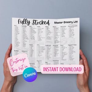 Editable Fully Stocked Master Grocery List Canva Template and Printable ...