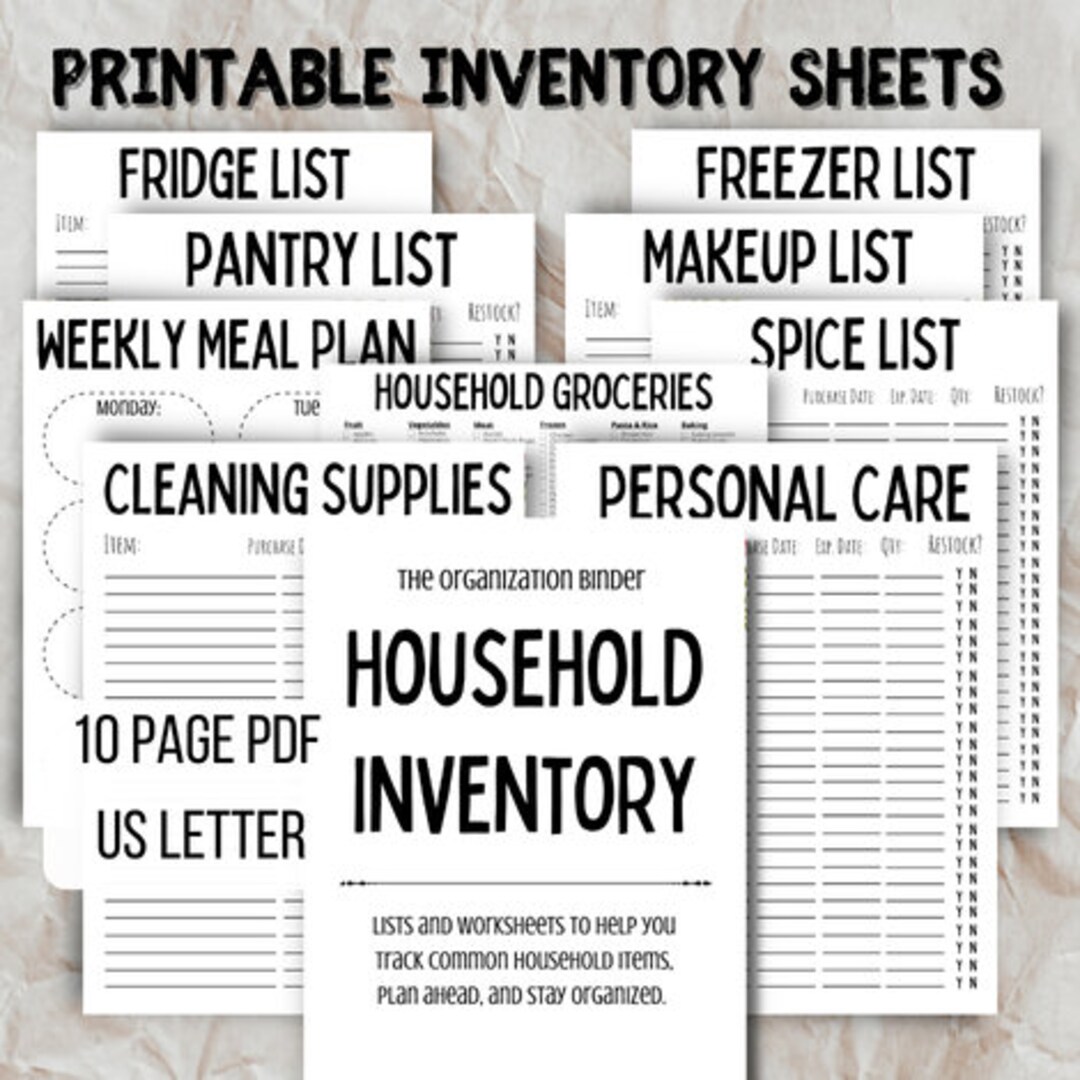 Household Inventory Printable Checklists 10 Pages | Instant Download - Etsy