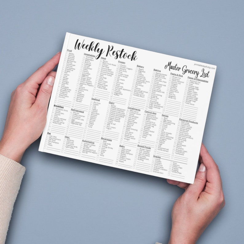 Master Grocery List Printable Weekly Restock Instant - Etsy