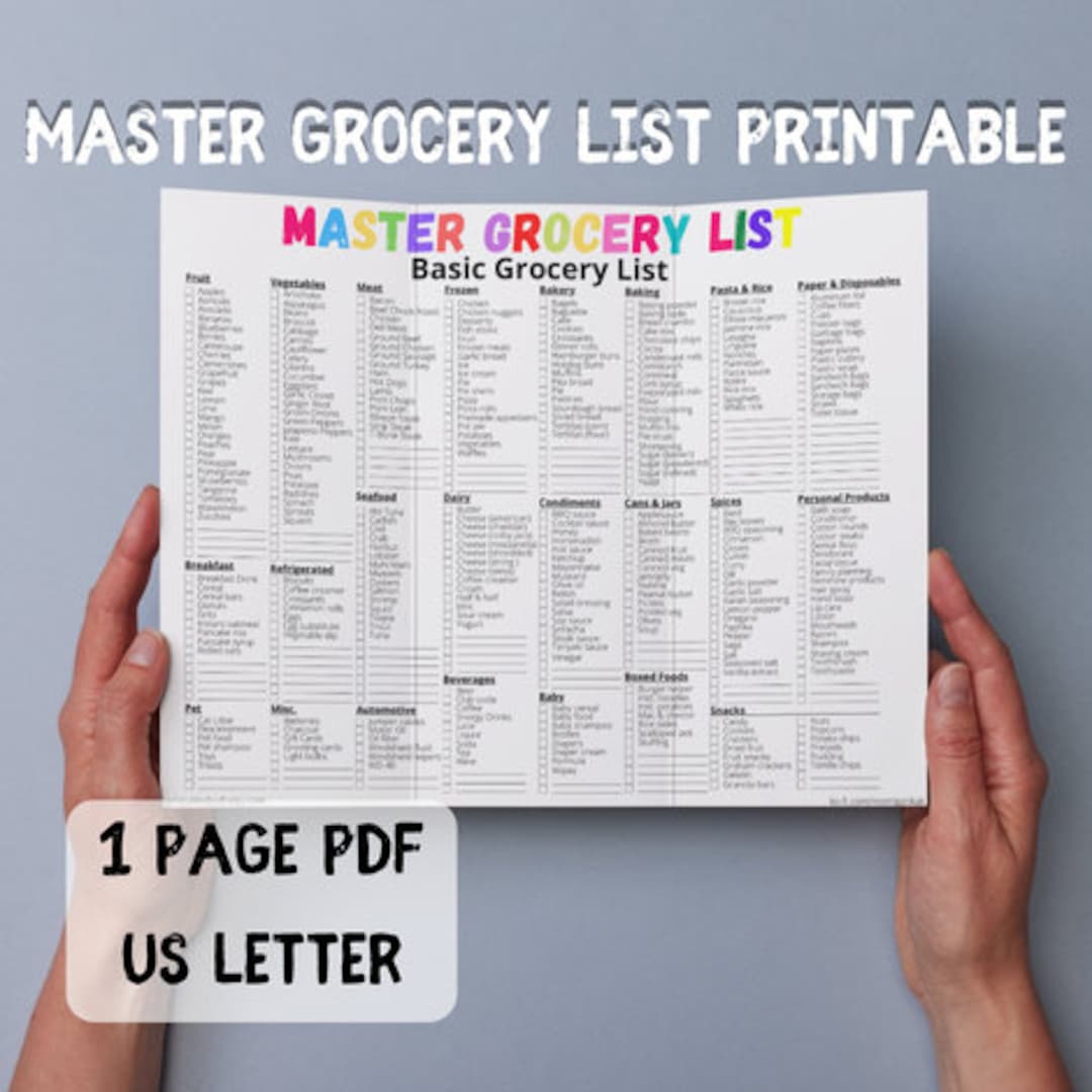Master Grocery List Printable With Divided Sections Instant Download - Etsy