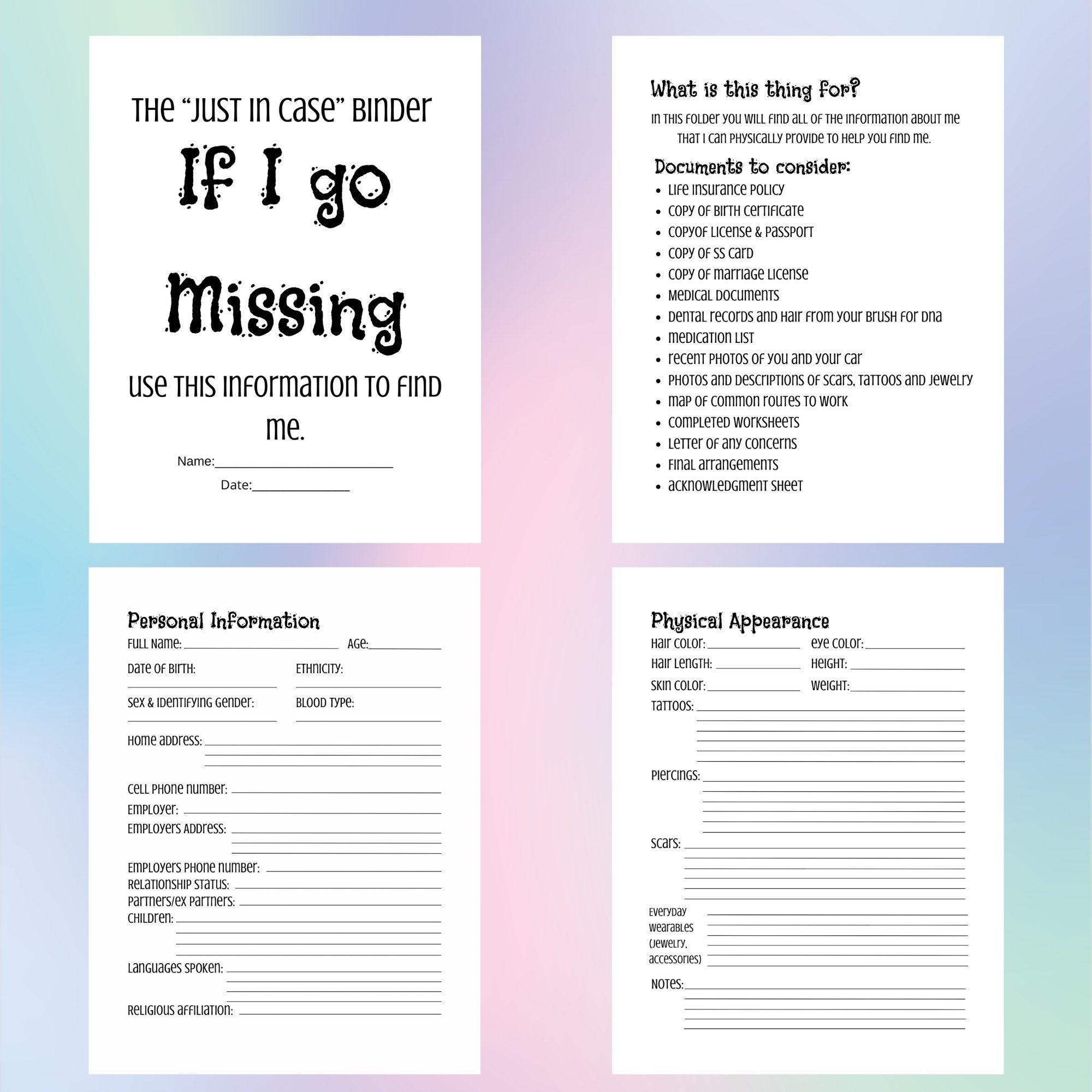 If I Go Missing Emergency Binder Printable (PDF Download) - Etsy