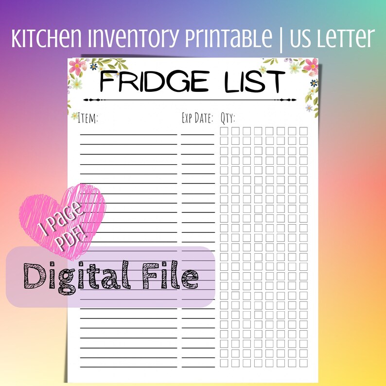 Refrigerator Inventory List With Expiration Dates Printable - Etsy