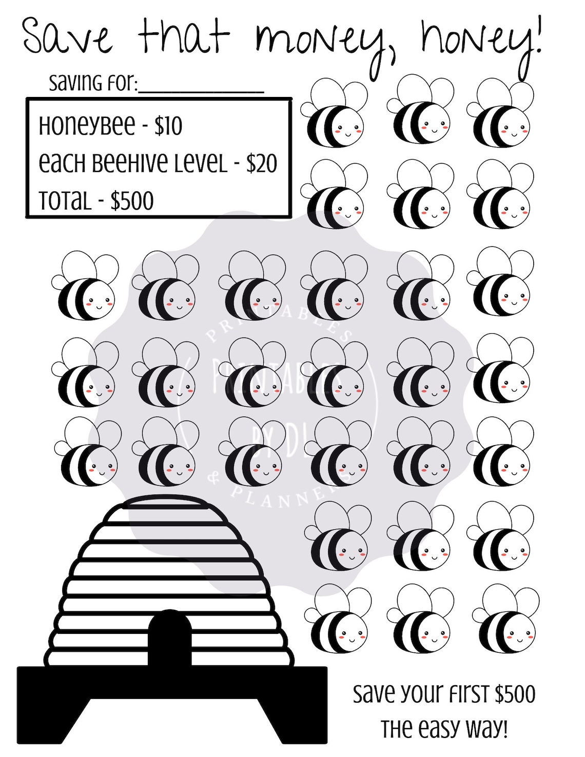 Bee Money Challenge Printable Bundle Savings Tracker Worksheets Instant ...