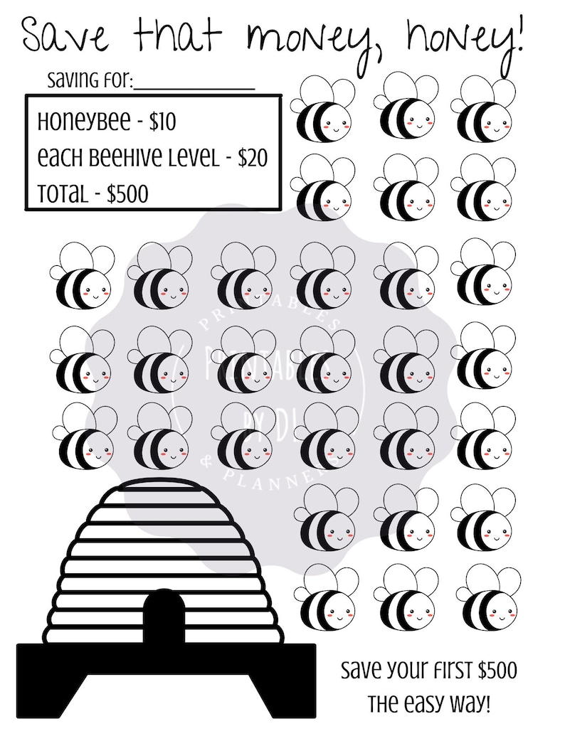Bee Money Challenge Printable Bundle Savings Tracker Worksheets Instant ...