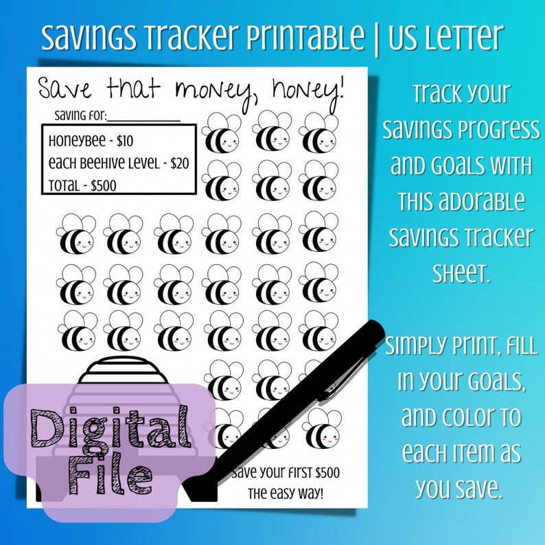 Bee Money Challenge Printable Bundle Savings Tracker - Etsy