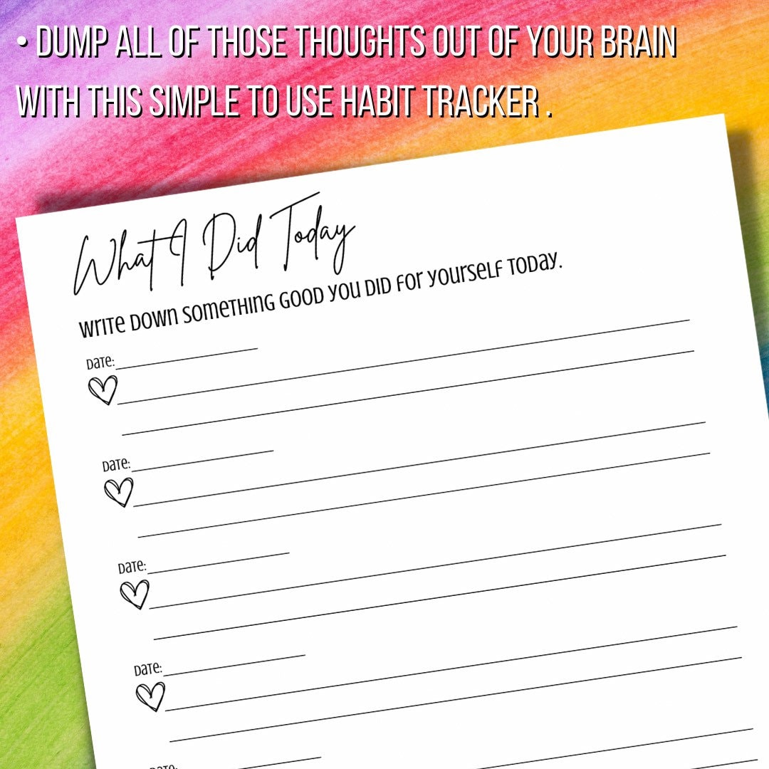 What I Did Today Printable Habit Tracking Journal Worksheet | Instant ...