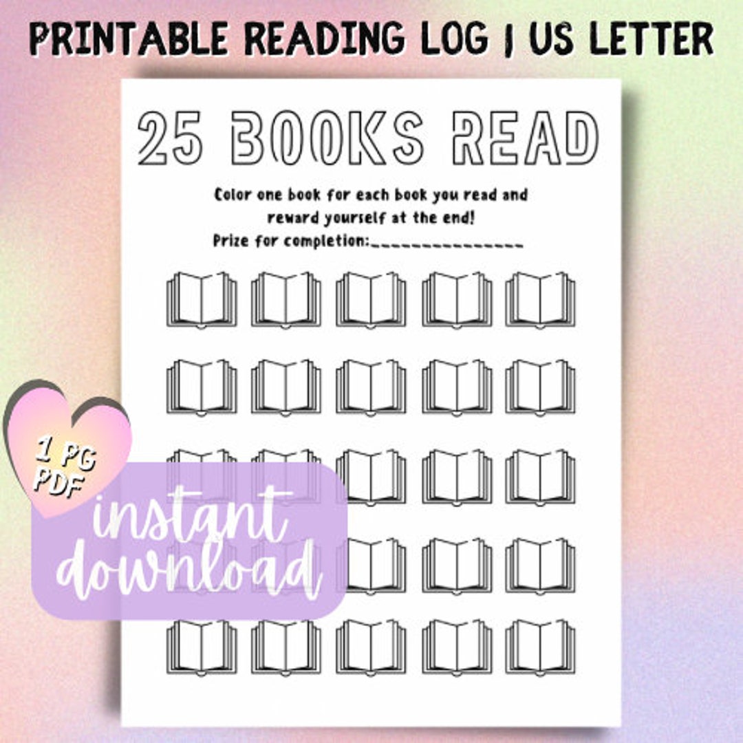 Printable Book Log Reading Tracker 25 Books Read Instant Download - Etsy