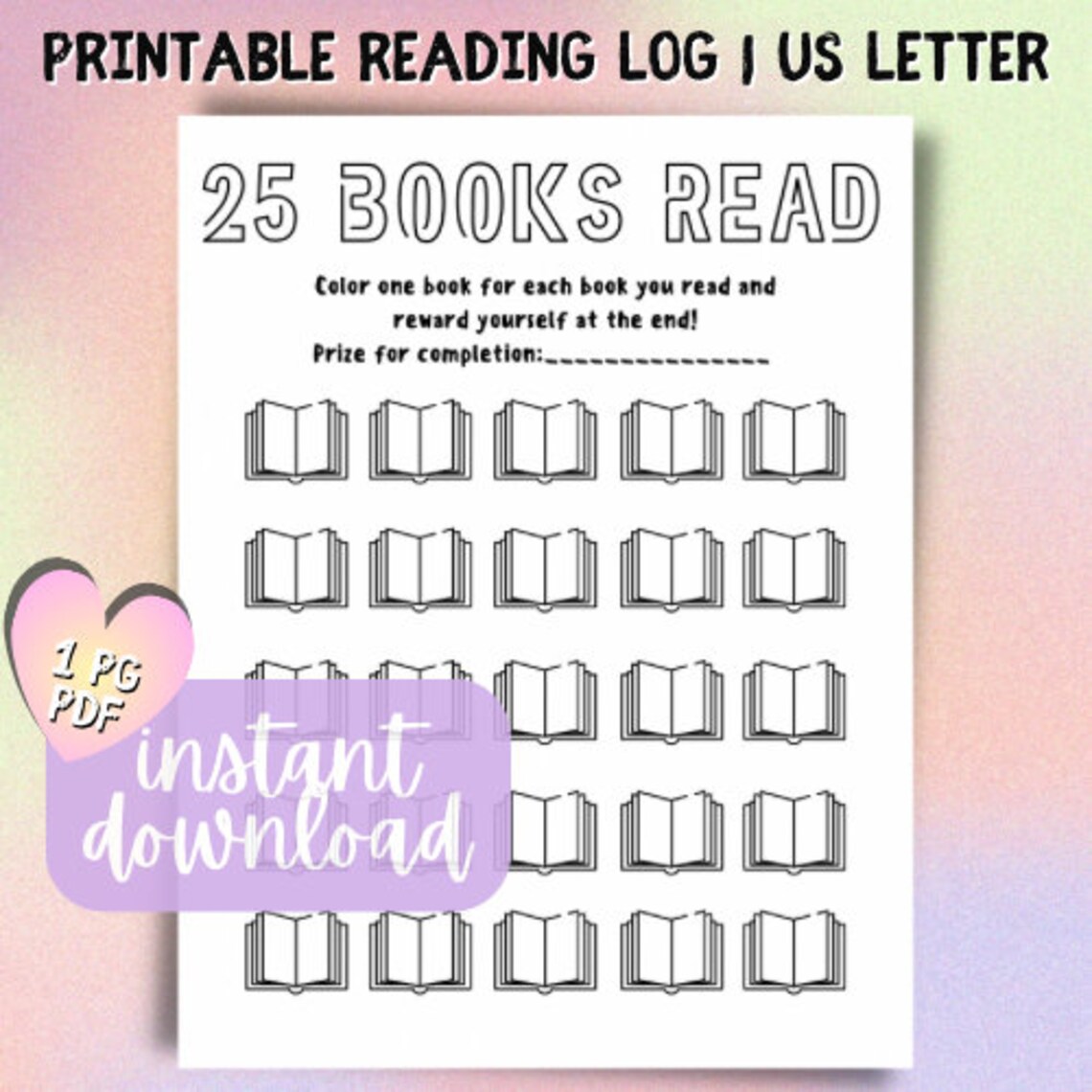 Printable Book Log Reading Tracker | 25 Books Read | Instant Download ...
