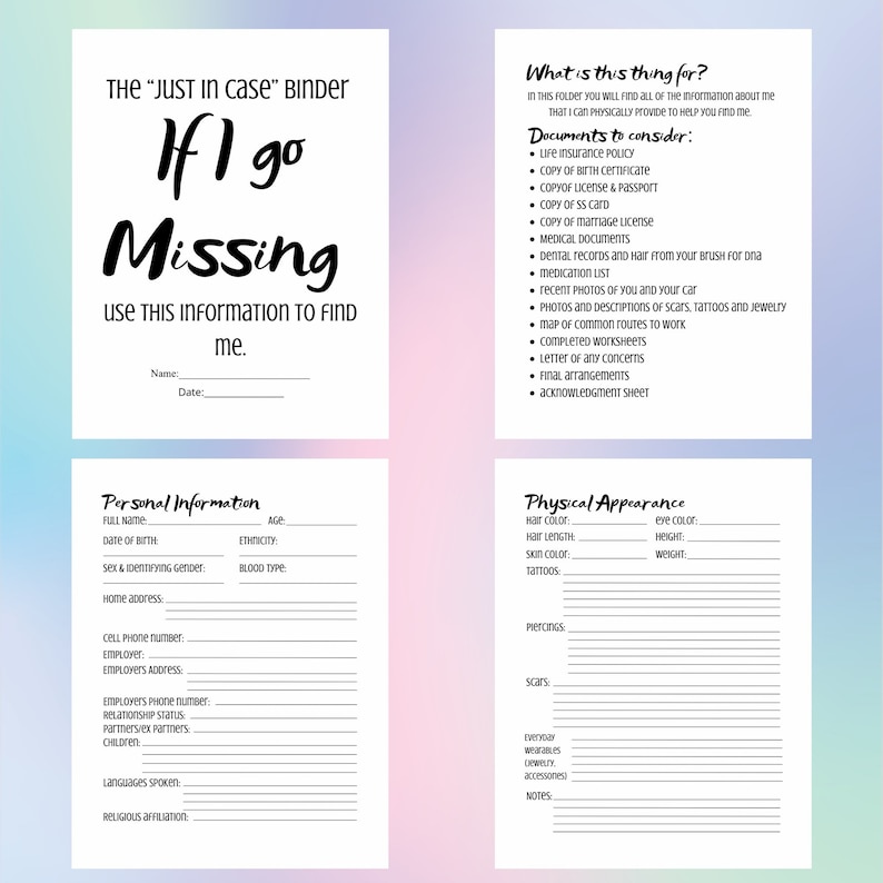 If I Go Missing Emergency Binder Printables 23 Pgs | Instant Download ...