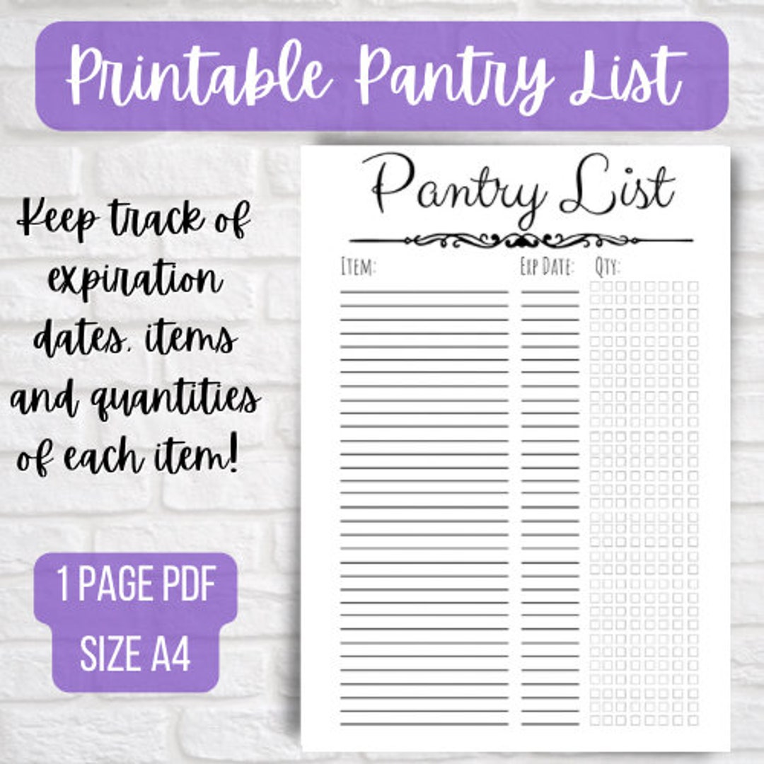 Pantry Inventory Printable With Expiration Date Tracker Instant ...