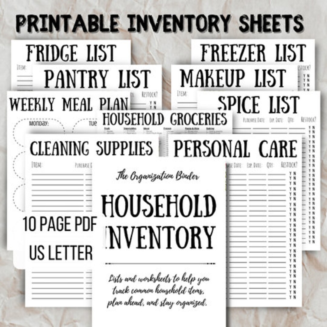 Household Inventory Printable Checklists 10 Pages | Instant Download - Etsy