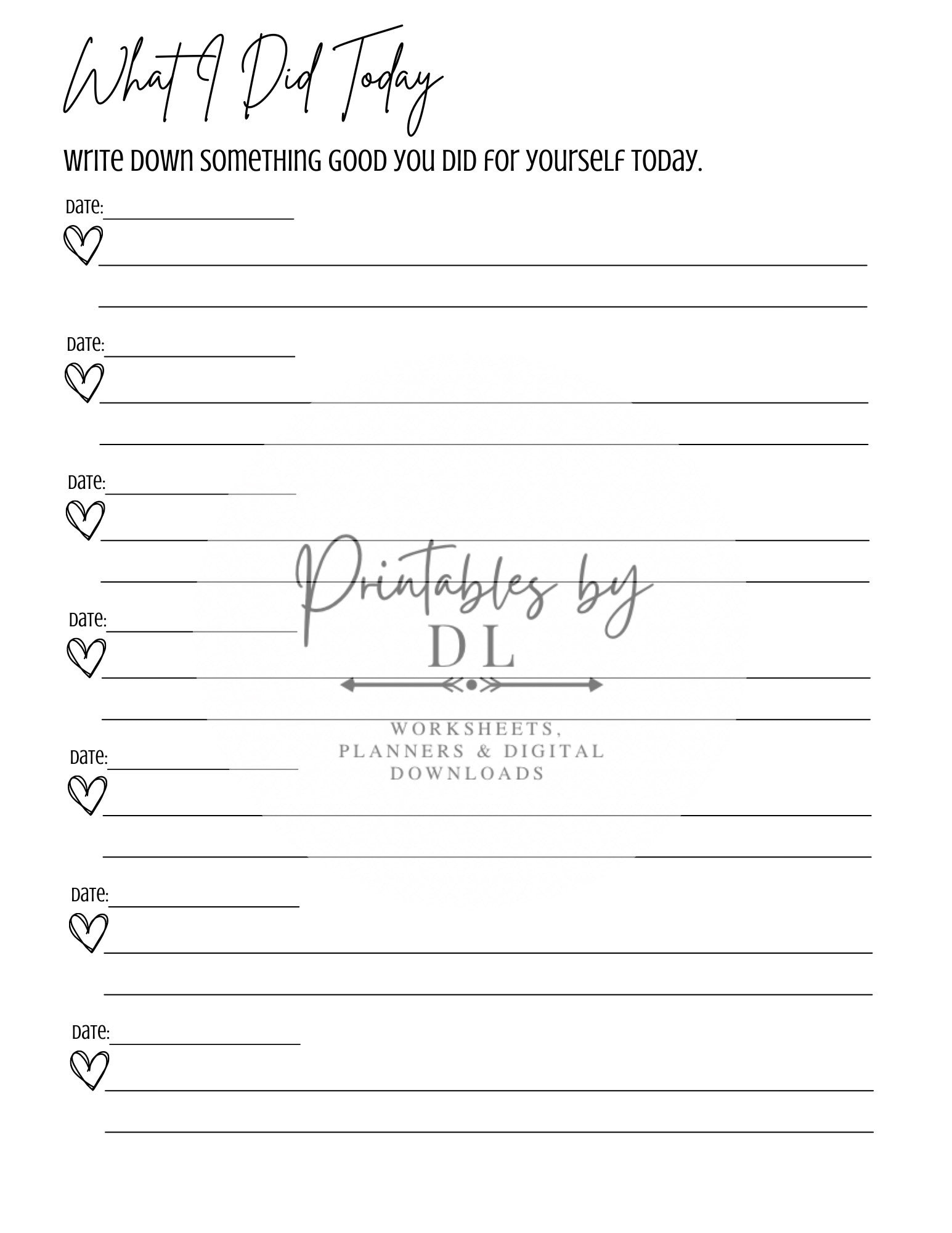 What I Did Today Printable Habit Tracking Journal Worksheet | Instant ...