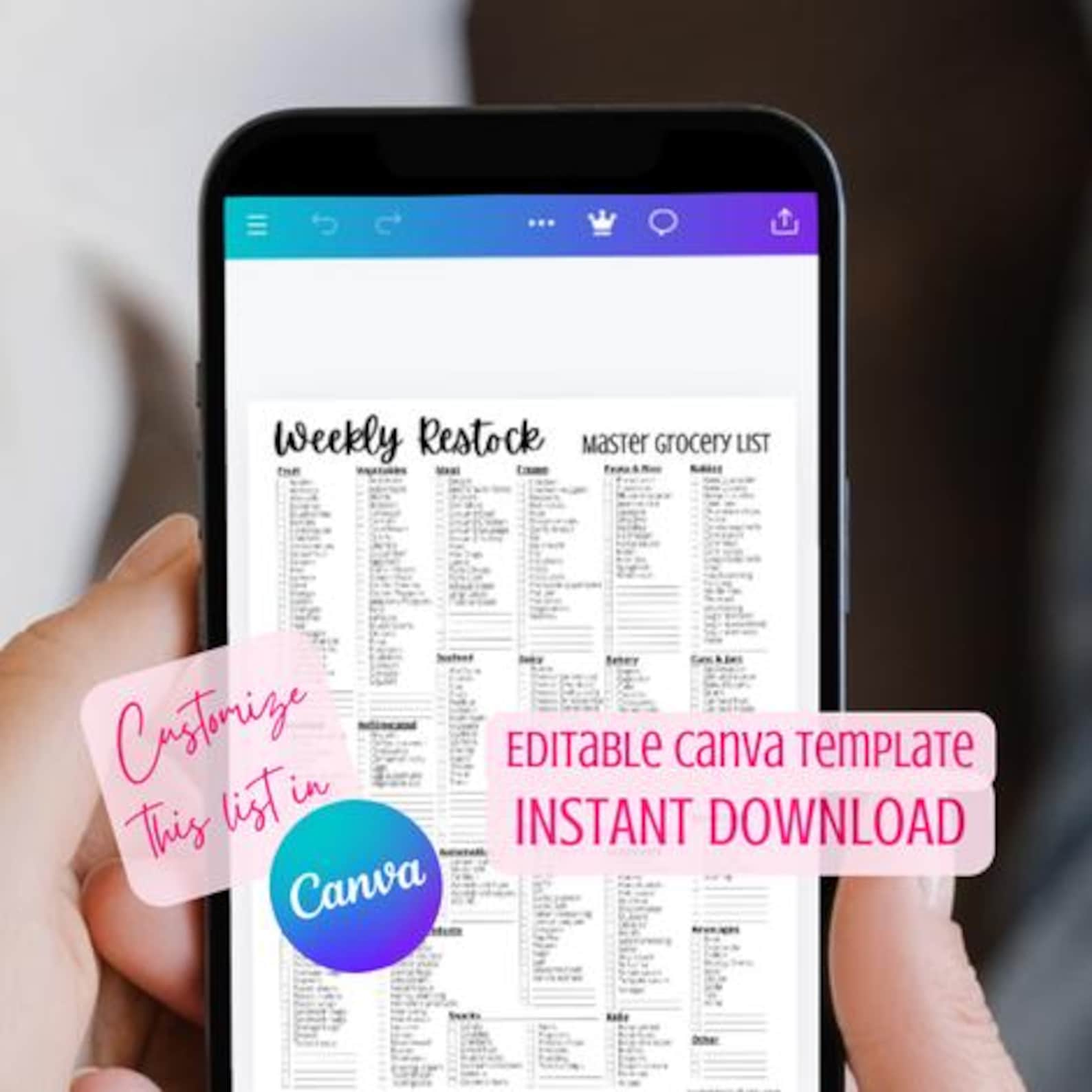Editable Weekly Restock Master Grocery List Canva Template | Instant ...