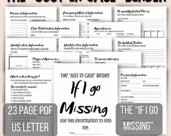 In Case I Go Missing File Template | in Case of Emergency Binder ...