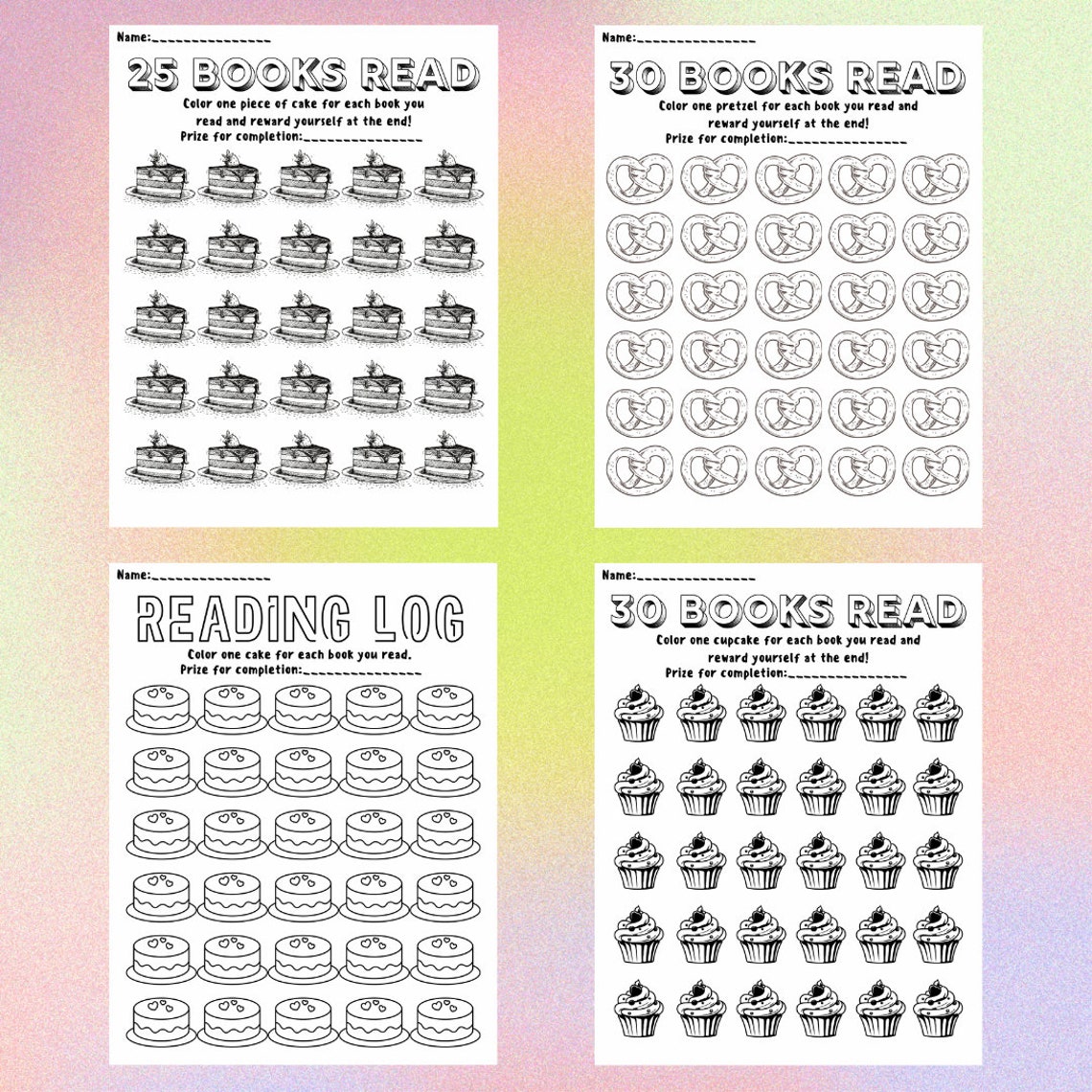 Printable Book Log Reading Tracker 10 Pg Bakery Themed Reading Reward ...