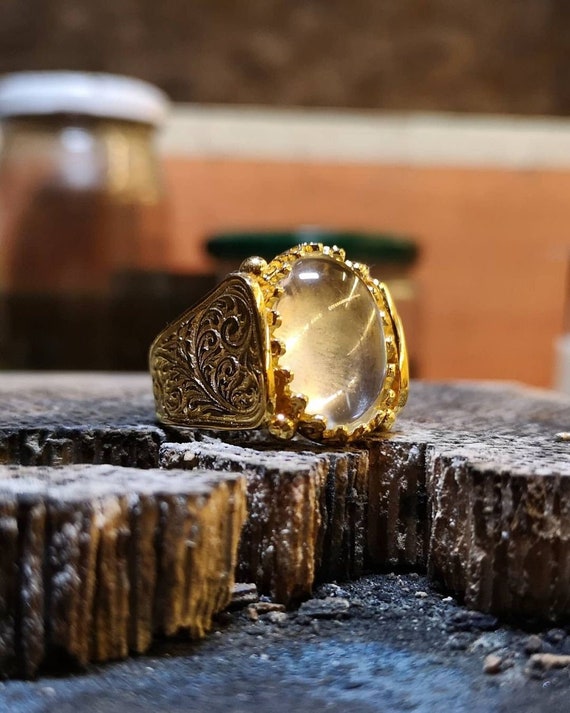 Natural Najaf Stone Gold Plated Silver Ring 925k Sterling - Etsy