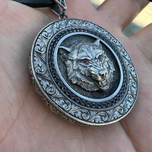 3D Wolf Relief Silver Medallion, 925 Sterling Silver, 4 Cm Double Sided ...
