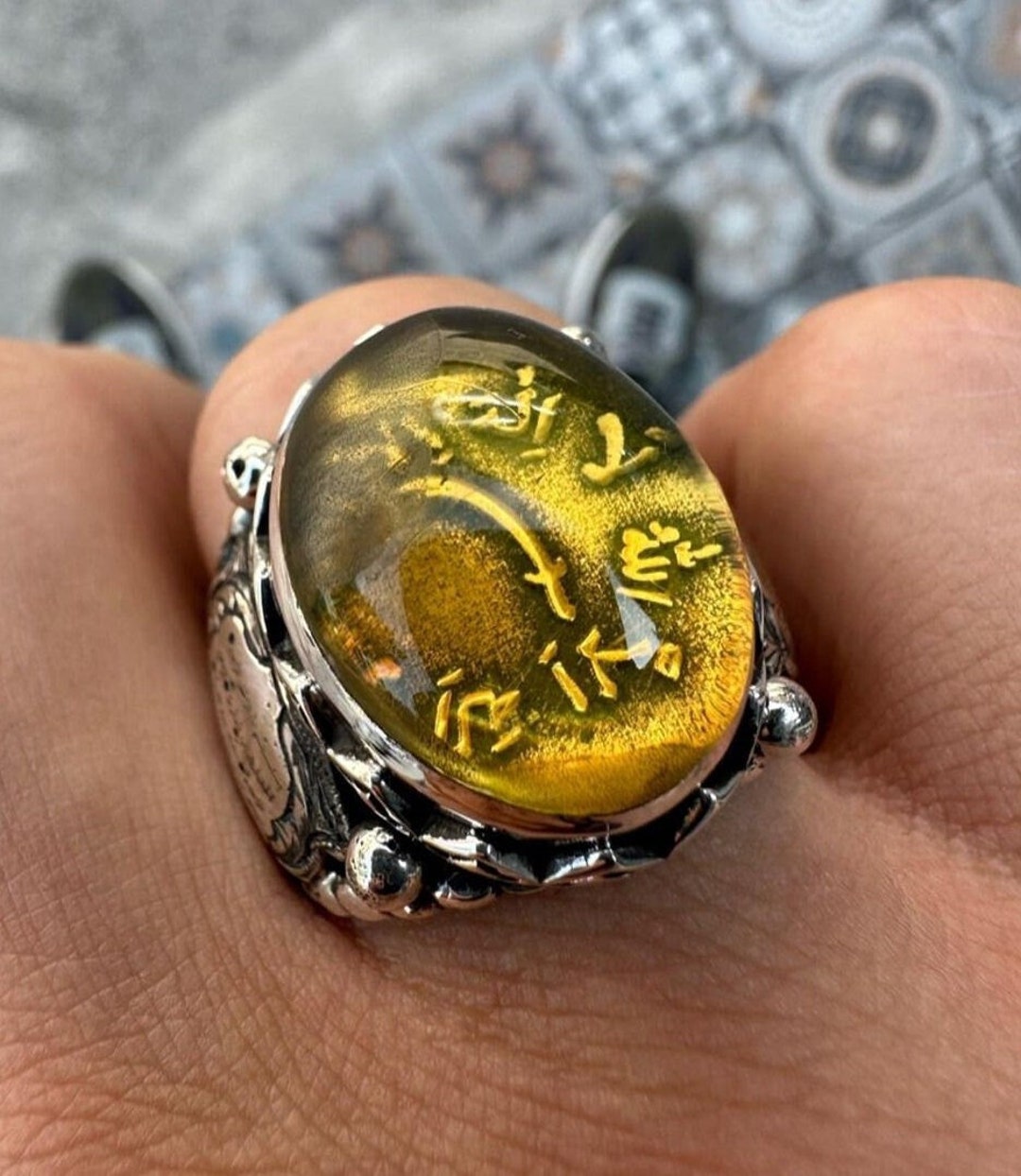Drop Amber Zulfiqar Handmade Silver Ring, Zulfiqar Sword Ring, 925k ...