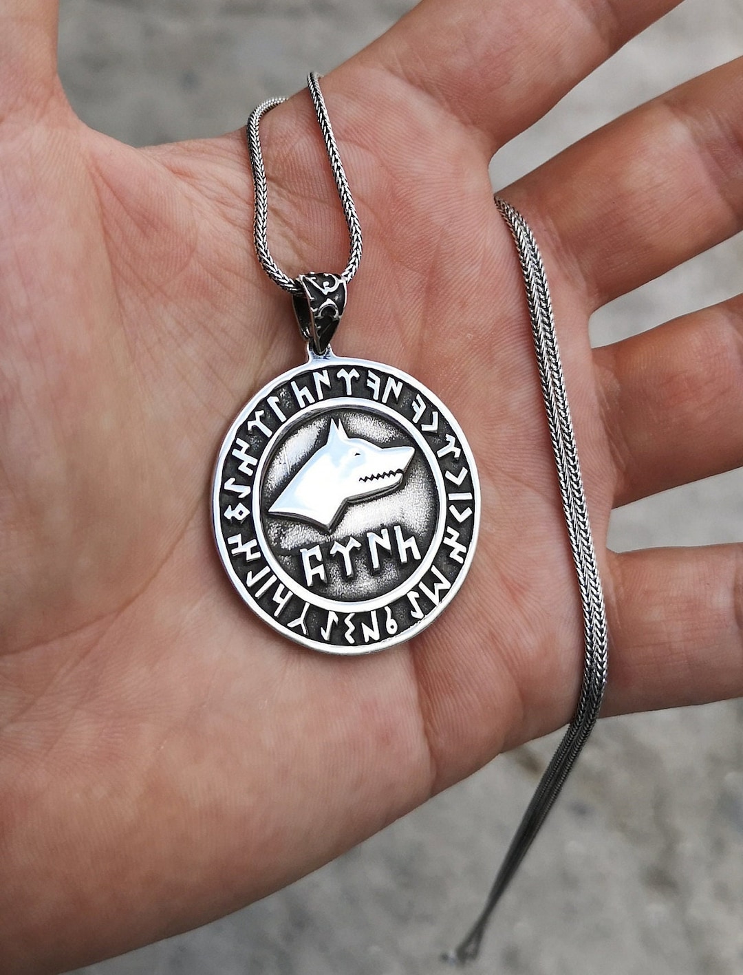 Wolf Silver Medallion, 925 Sterling Silver, 3mm Double Sided Necklace ...
