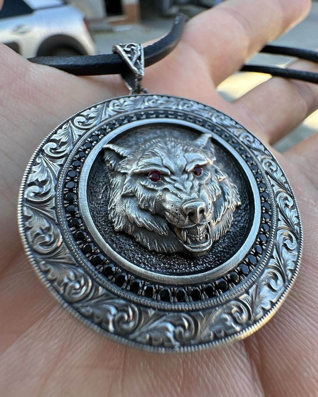 3D Wolf Relief Silver Medallion, 925 Sterling Silver, 4 Cm Double Sided ...