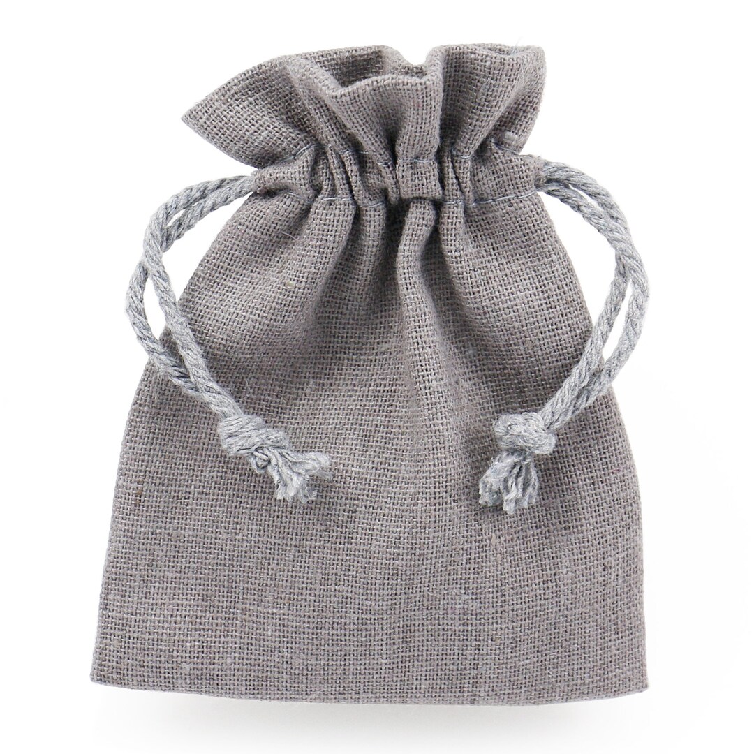 Grey Cotton Linen Gift Bags Drawstring Jewellery Pouches Eco-friendly ...