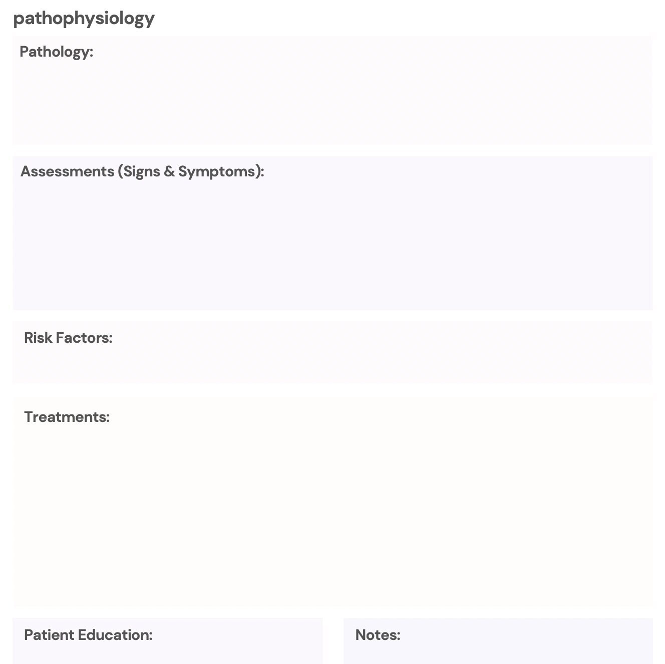 Pathophysiology TEMPLATE/FLASH CARD - Etsy
