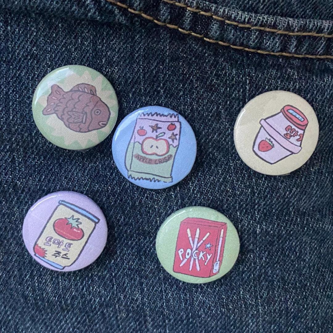 Asian Snack Pins 1 Button Pins Korean, Japanese, Food, Aesthetic - Etsy