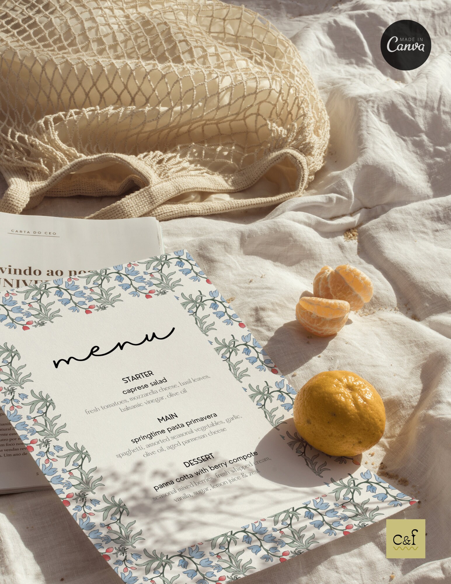 Capri | Bright & Floral Theme 5X7 Dinner Menu | Supper Club | Canva ...