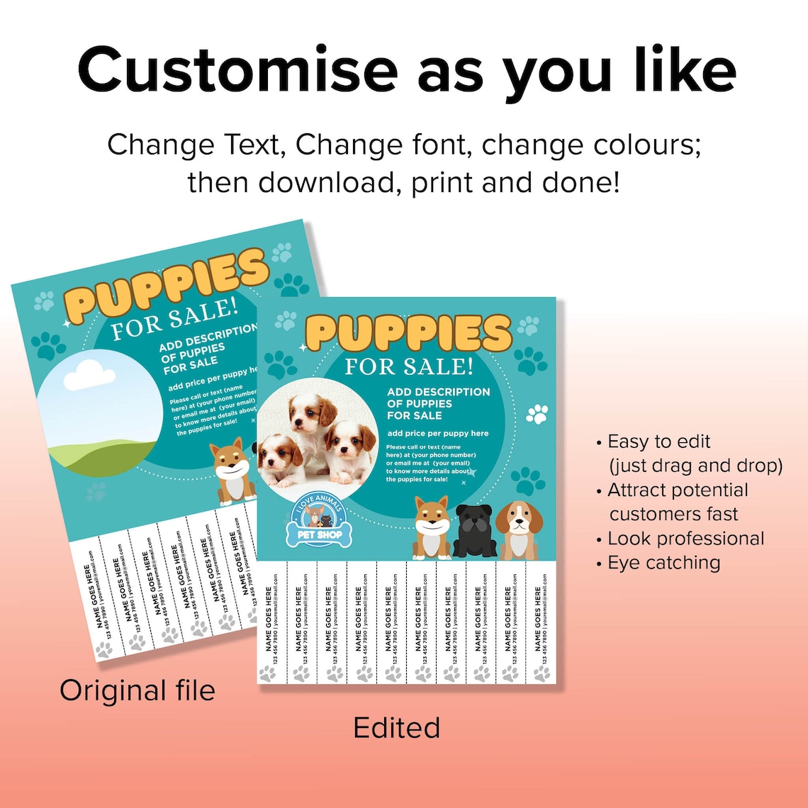 Puppy Breeder Flyer Template: Tear-off Design (digital Download) - Etsy