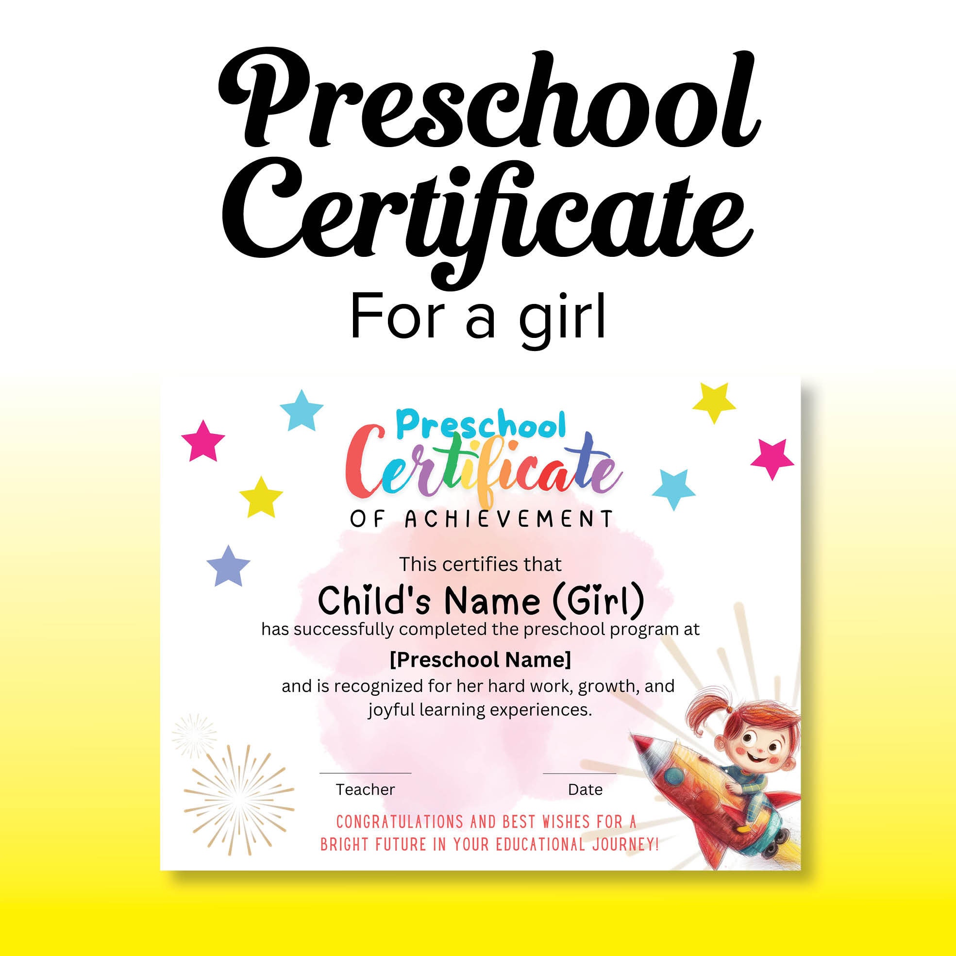 Editable Preschool Certificate, Printable Preschool Graduation ...