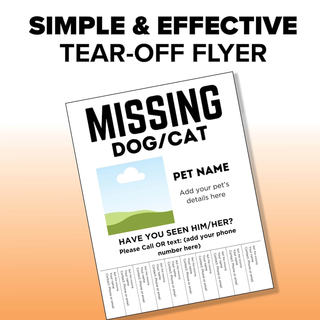 Missing Pet Flyer Template: Editable Tear-off Design (digital Download ...