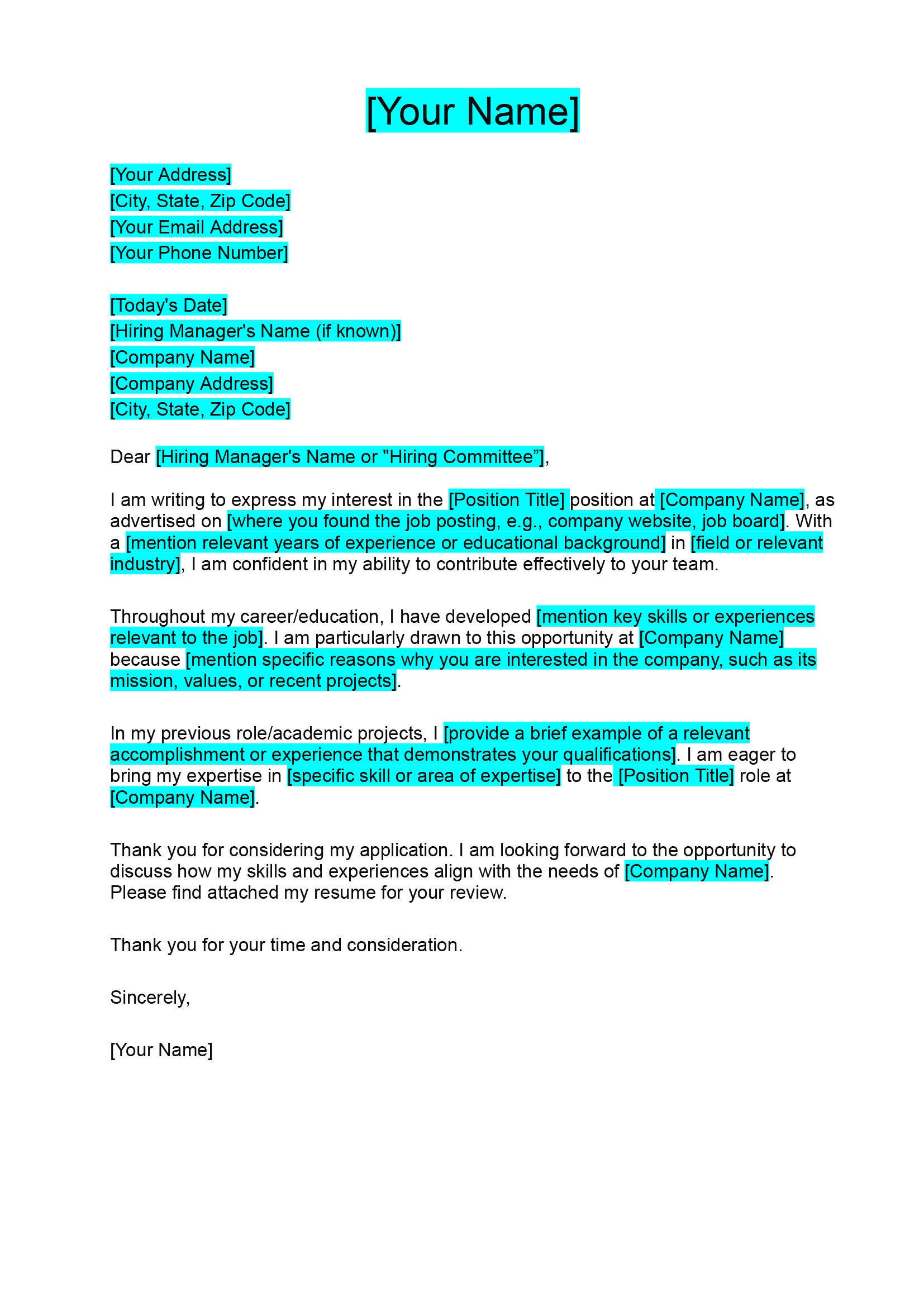 Cover Letter for Job Application, Editable Word Document, Cover Letter ...
