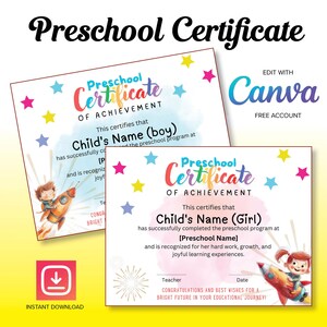 Editable Preschool Certificate, Printable Preschool Graduation ...