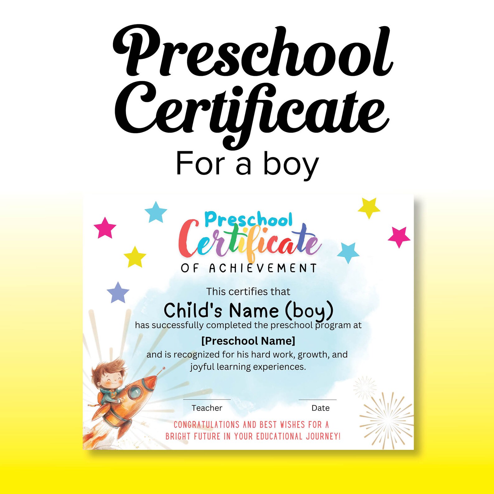 Editable Preschool Certificate, Printable Preschool Graduation ...