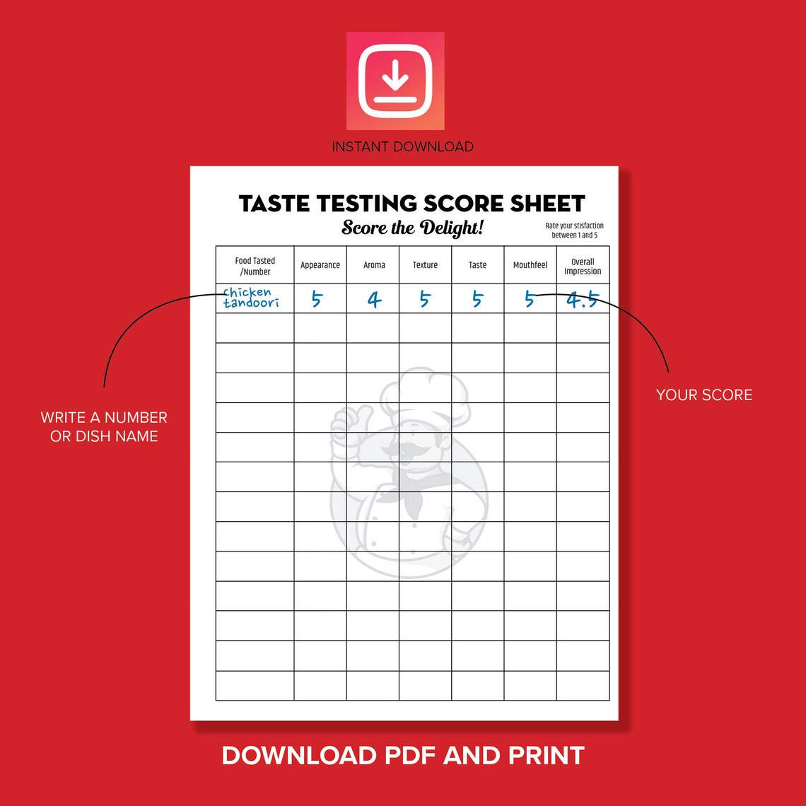 Taste Testing Score Card Printable, Cooking Competitions and Tasting ...