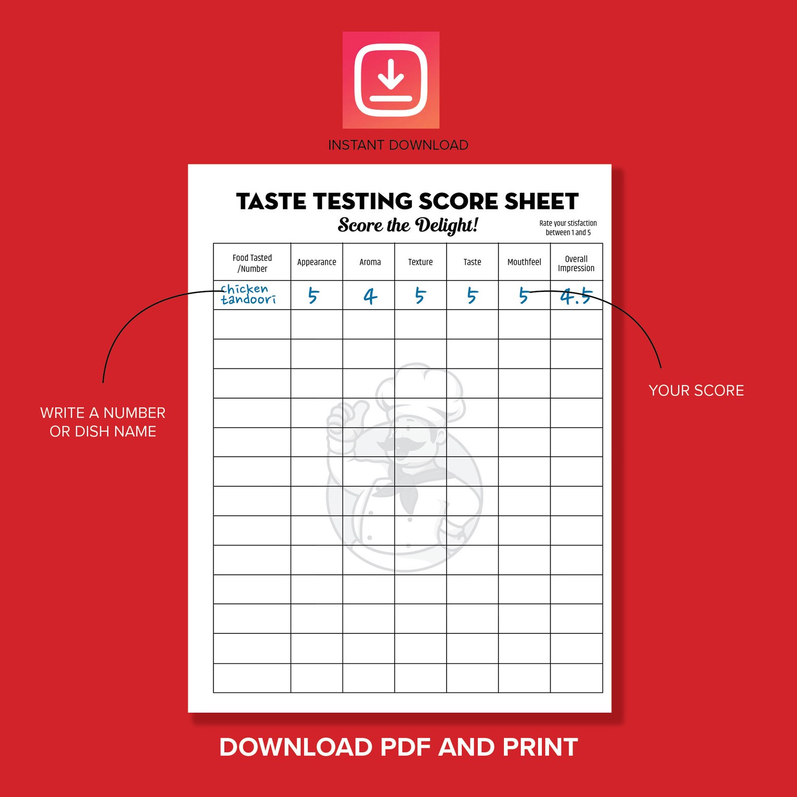 Taste Testing Score Card Printable: Cooking Competition (digital ...