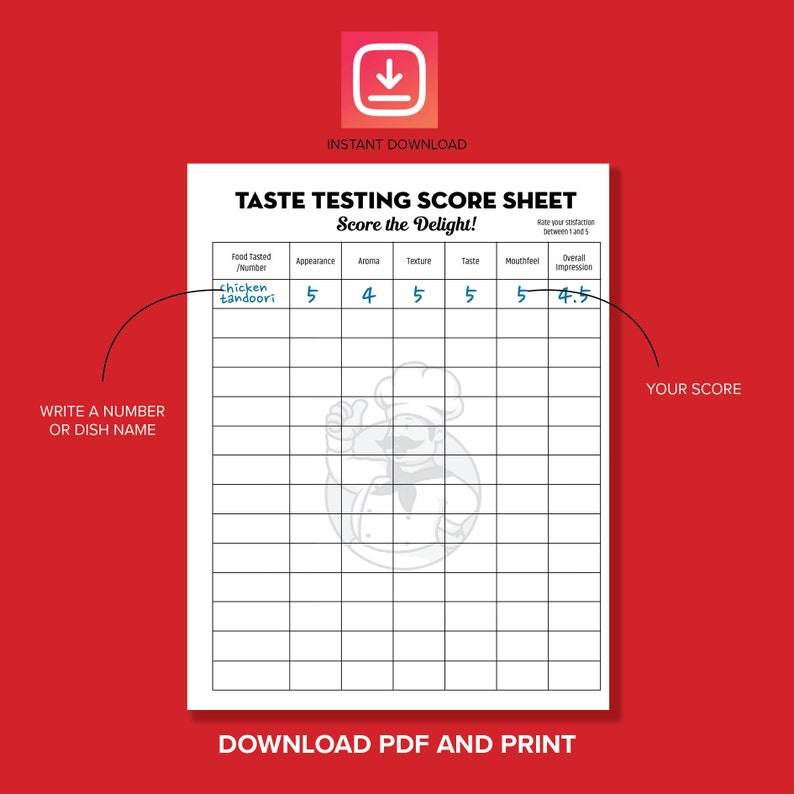 Taste Testing Score Card Printable, Cooking Competitions and Tasting ...