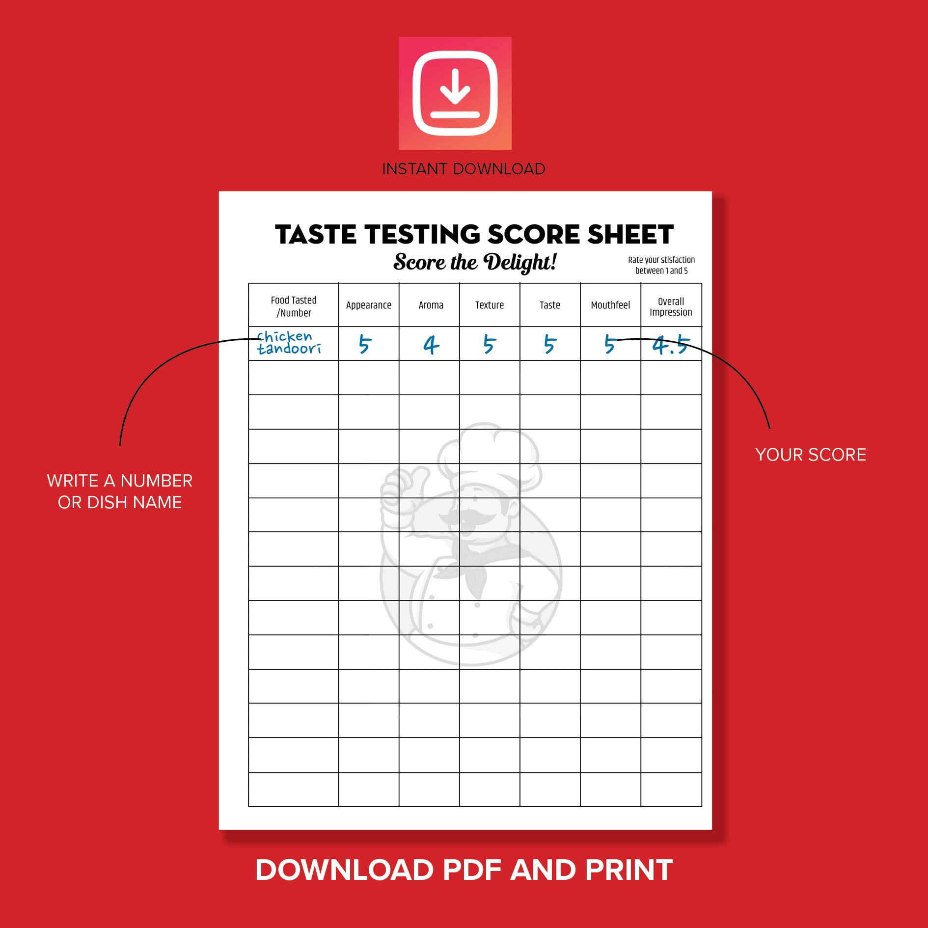 Taste Testing Score Card Printable, Cooking Competitions and Tasting ...