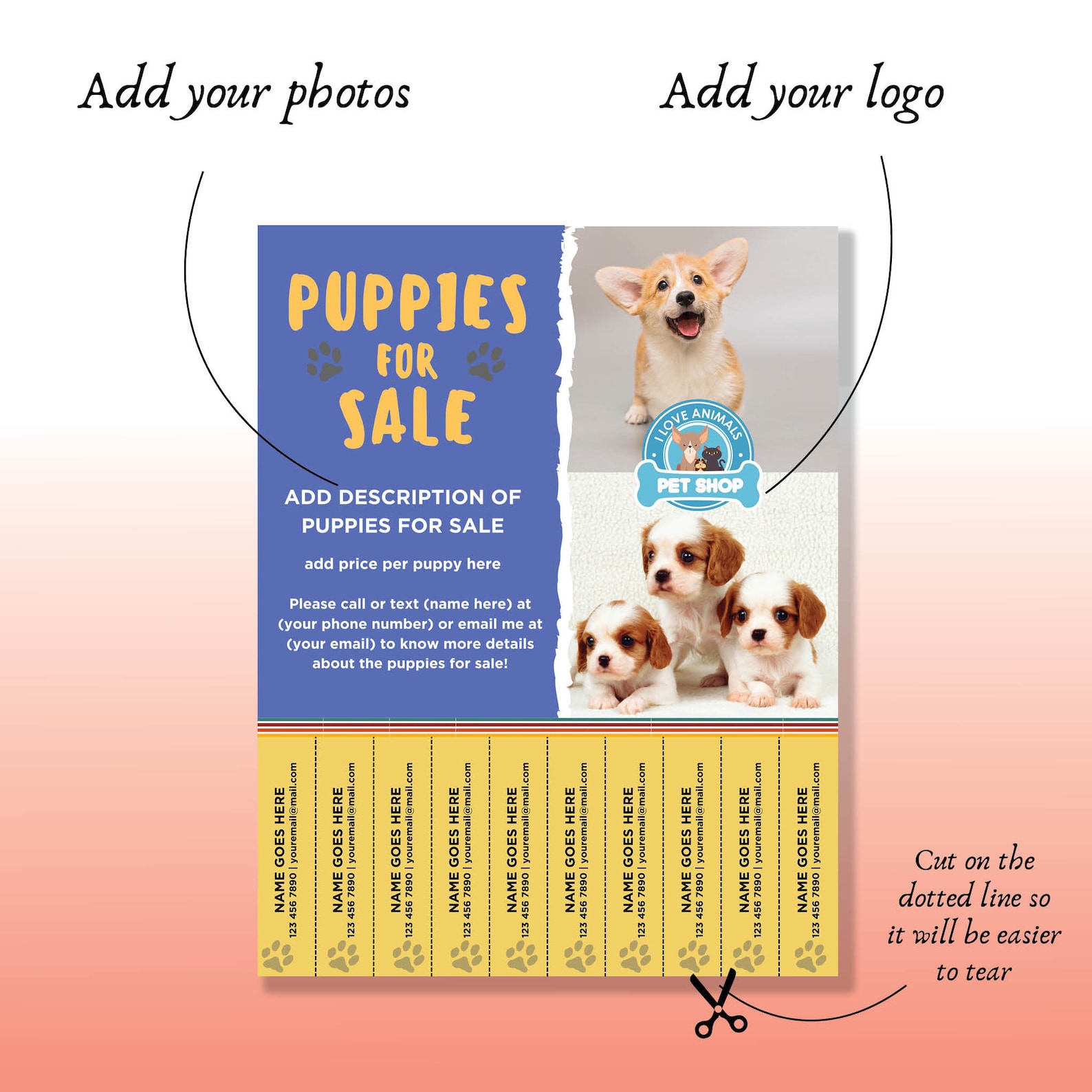 Puppy Breeder Flyer Template: Tear-off Design (digital Download) - Etsy