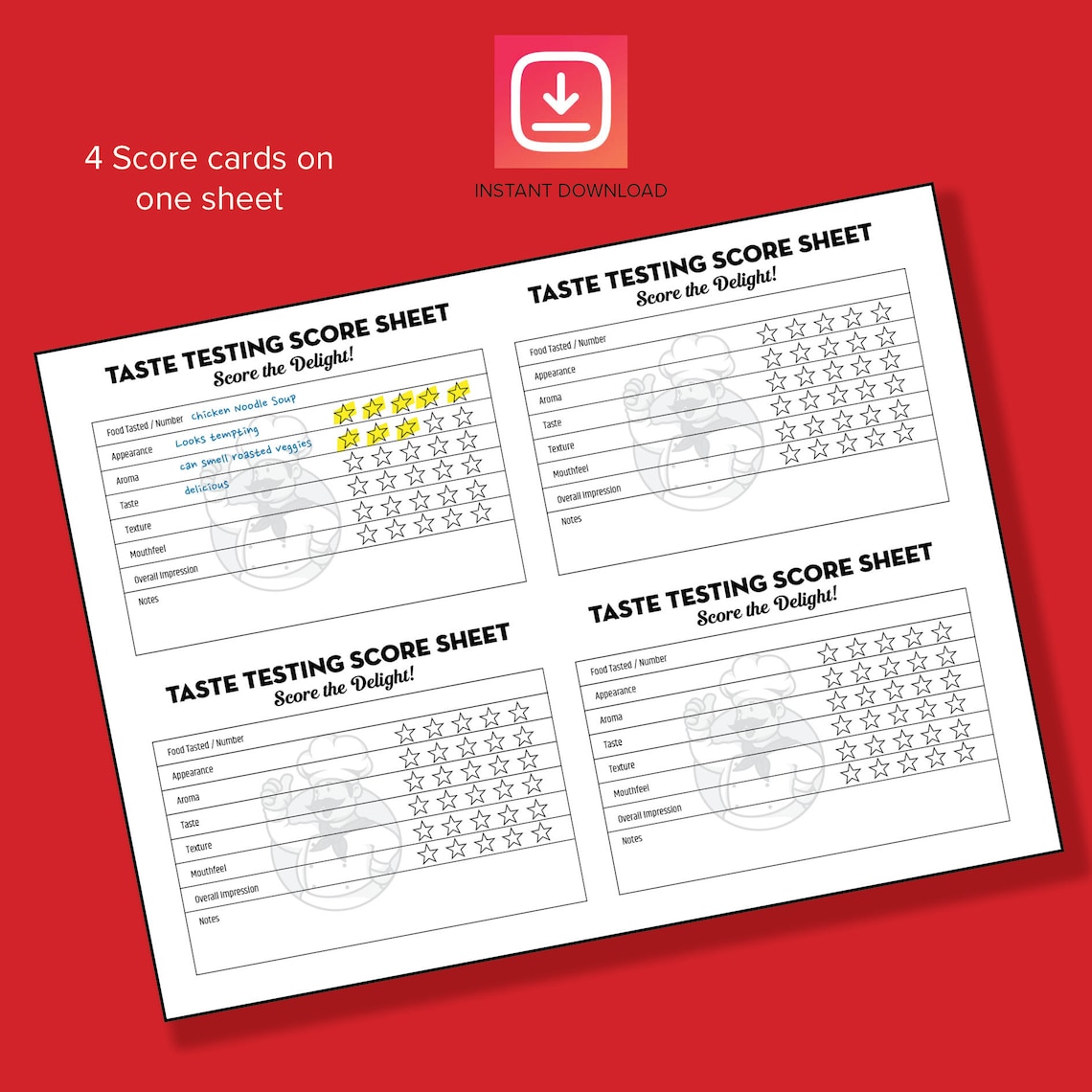 Taste Testing Score Card Printable: Cooking Competition (digital ...