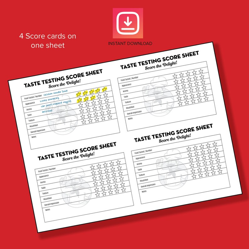 Taste Testing Score Card Printable, Cooking Competitions and Tasting ...