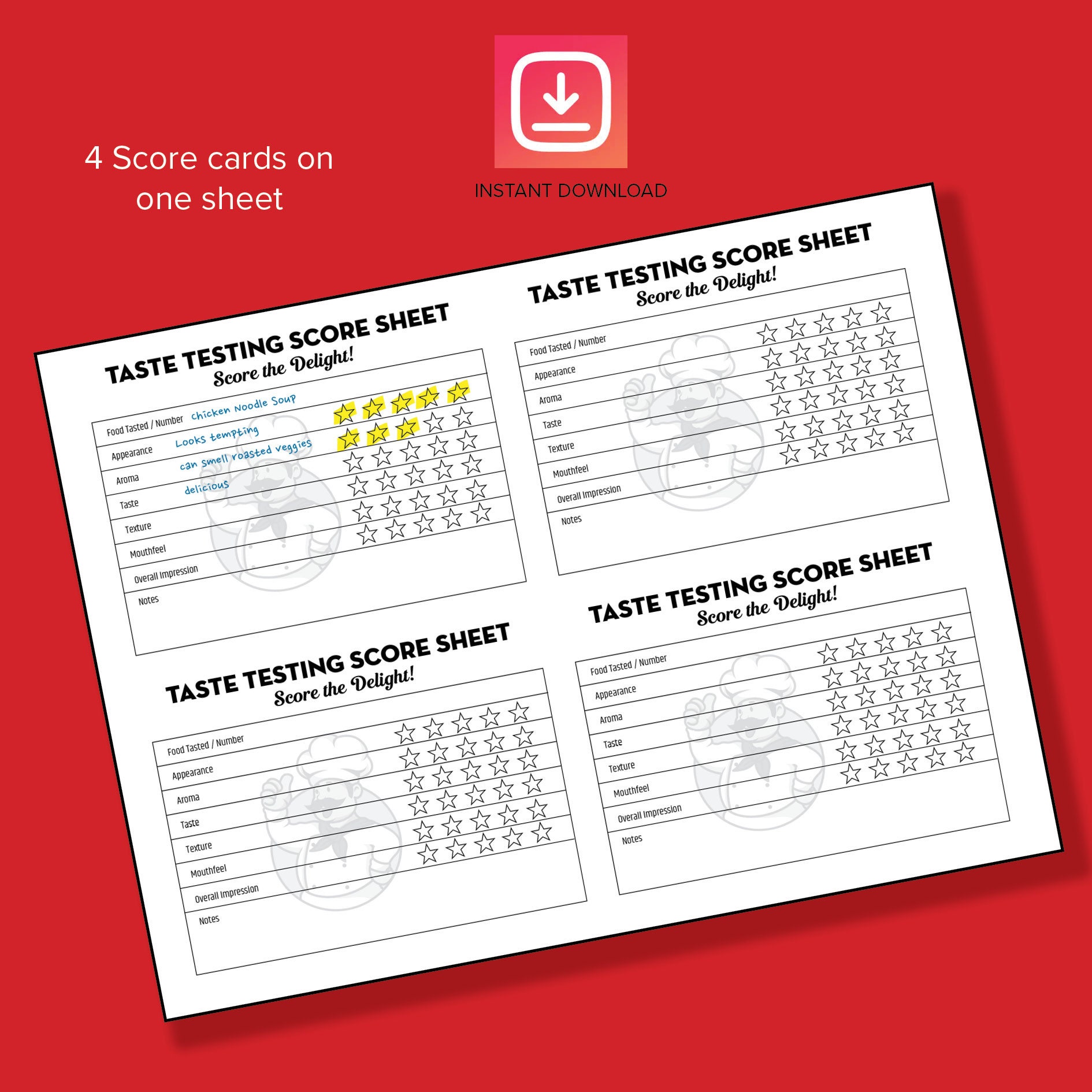 Taste Testing Score Card Printable: Cooking Competition (digital ...